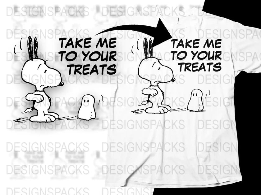 Snoopy and Ghost Printed Graphic Black Png Digital Download