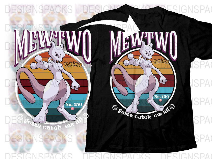 Vintage Retro Style Mewtwo No. 150 Graphic Png Digital Download