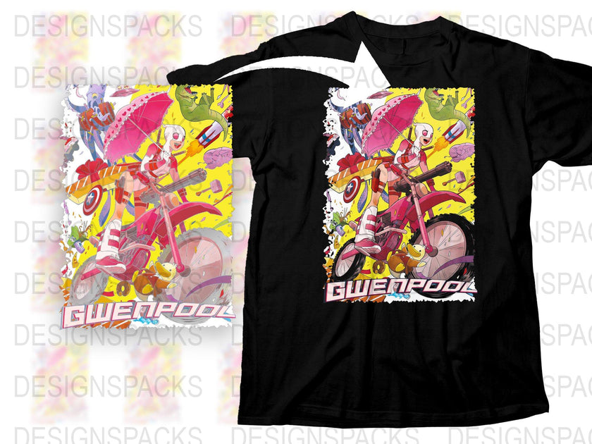 Gwenpool Comic Hero Riding Bike Graphic Png Digital Download