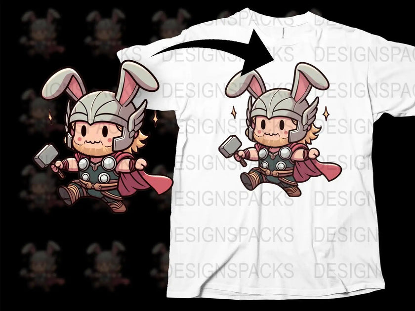 Cute Cartoon Thor with Bunny Ears Easter Png Digital Download
