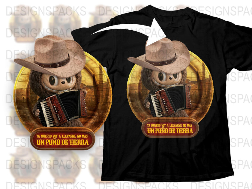 Labubu Cartoon Cowboy with Accordion On Un Puño De Tierra Png Digital