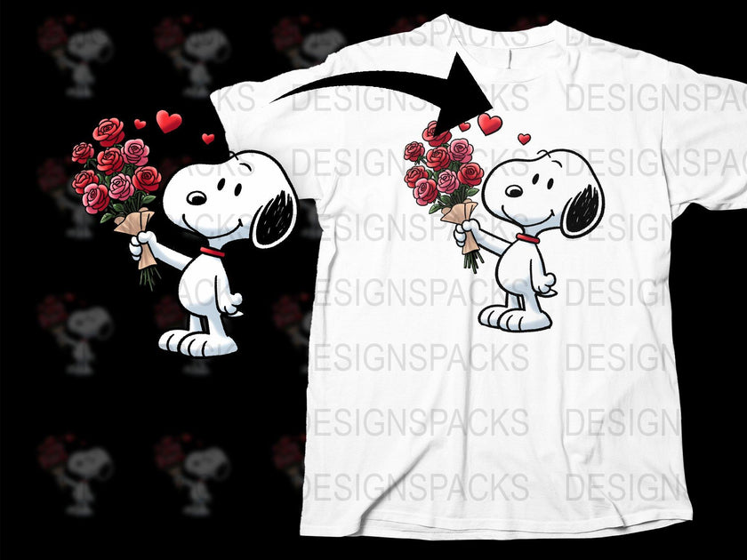 Happy Valentine's Day Snoopy Holding Roses Png Digital Download