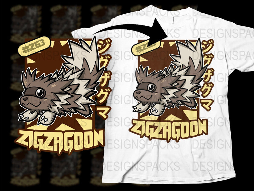 Energetic Zigzagoon Design in Poke Ball Anime Png Digital Download
