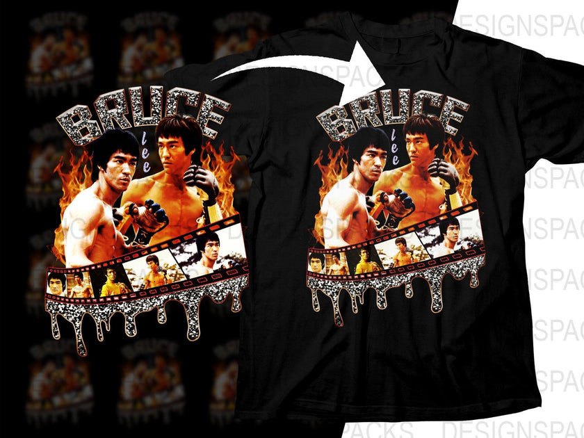 Iconic Bruce Lee Fiery Dripping Movie Strip Png Digital Download