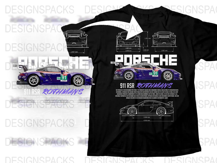 Porsche 911 RSR Rothmans Tribute Racing Blueprint Png Digital Download
