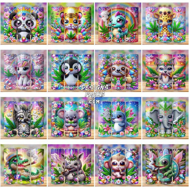 40 CARTOON Cute ANIMALS Weed 420 Cannabis Tumbler Wrap Bundle JPG