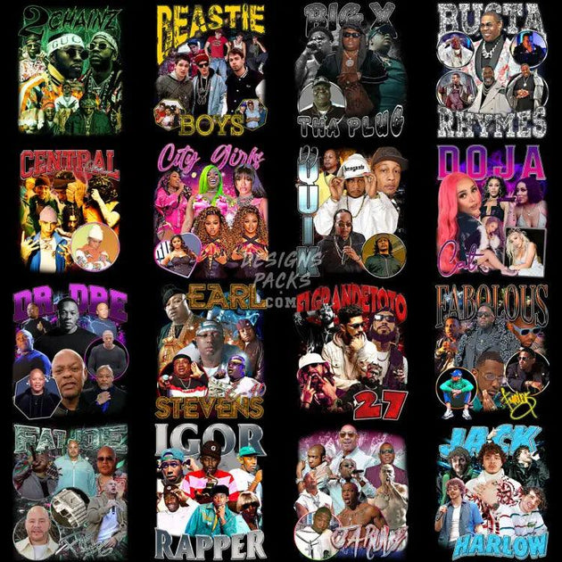 40 Rap Hip Hop Bootleg Stars Designs Bundle PNG