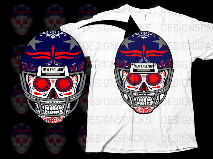 New England NFL Team Sugar Skull Helmet Design Png Digital Download