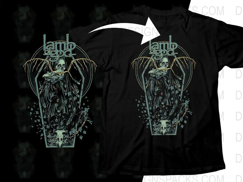 Gothic Coffin Design with Lamb of God Png Halftone Digital Download