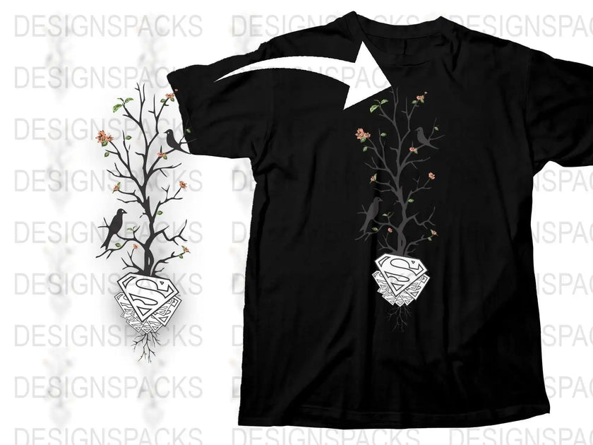 Superman and Birds Tree Design Png Digital Download