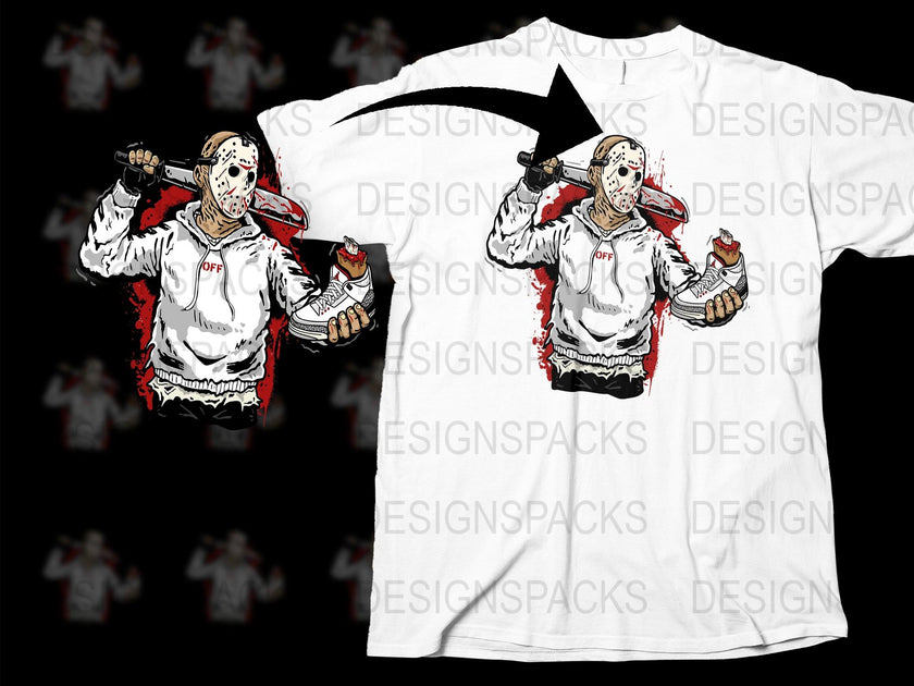 Horror Slasher Character with Knife Graphic Png Digital Download