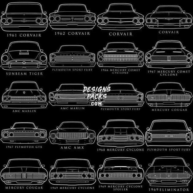 48 Vintage American USA Classic Cars Front Designs Bundle PNG