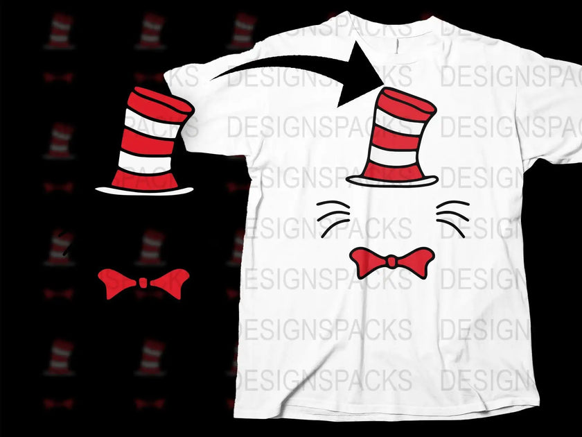 Fun Cat in the Hat Face Graphic Novelty Png Digital Download