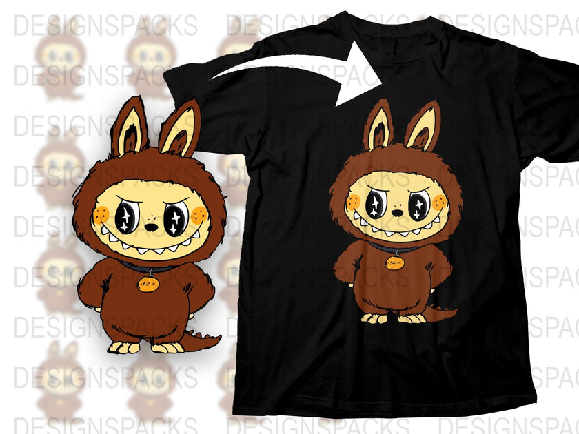 Labubu Cartoon Monster Wearing Rabbit Ears Costume Design Png Digital