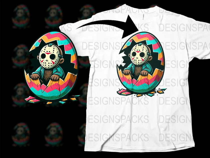 Quirky Jason Voorhees in Easter Egg Cartoon Png Digital Download