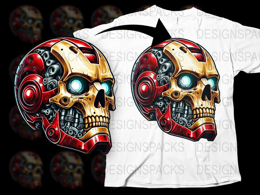 Futuristic Iron Man Skull Design on Png Digital Download