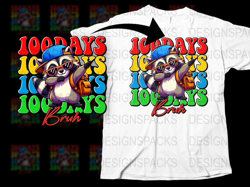 Raccoon Bruh 100 Days of School Celebration Png Digital Download