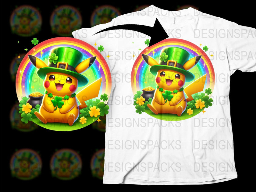 Colorful St Patrick Day Pikachu Rainbow Png Digital Download