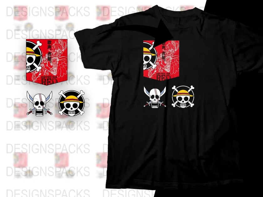 One Piece Film Red Skull and Crossbones Graphic Png Digital Download