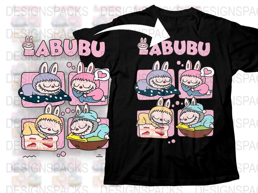 Cute Labubu Sleeping Poses Graphic Png Digital Download