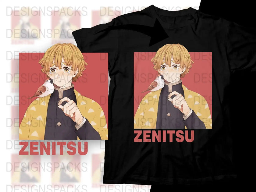 Zenitsu with Bird Anime Design Png Digital Download