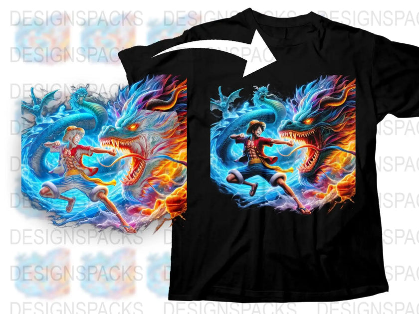 Epic Luffy and Kaido Design Anime Halftone Png Digital Download