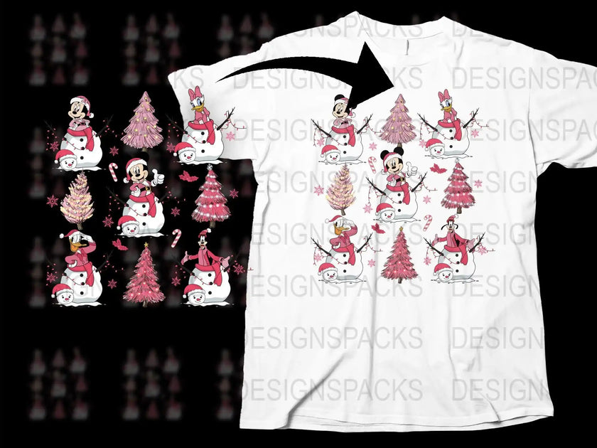 Disney Characters Santa on Snowman Christmas Design Christmas Png Digi