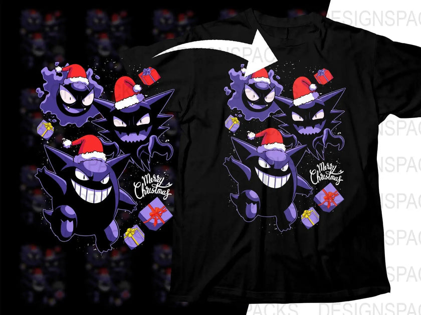 Christmas Gengar Haunter and Gastly with Presents Png Digital Download
