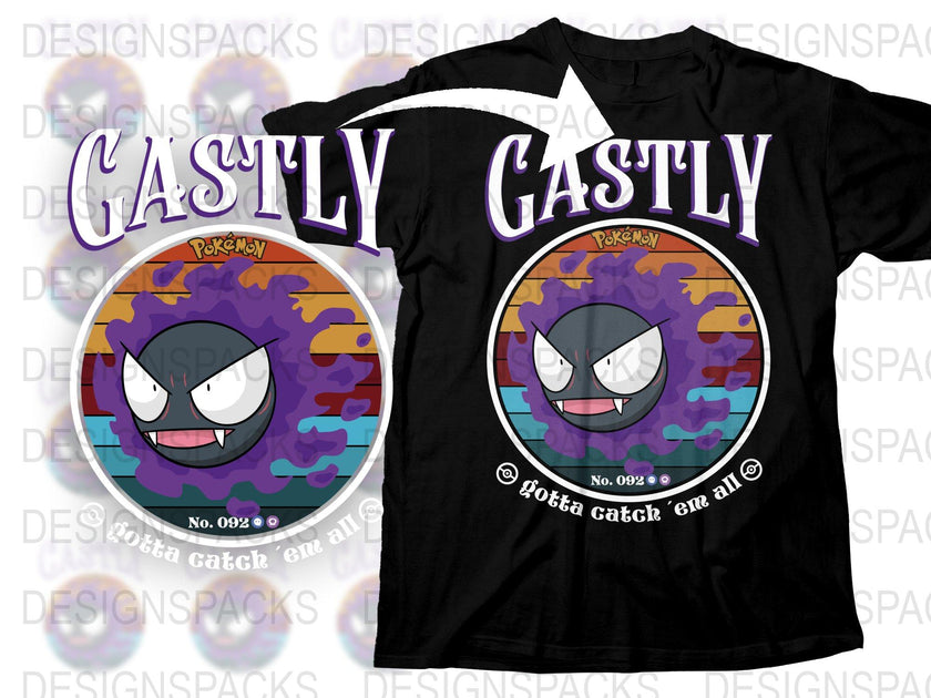 Gastly No 092 Retro Style Poke Ball Anime Graphic Png Digital Download