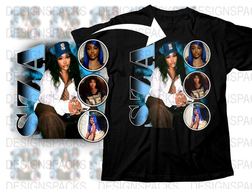 SZA Multiple Photos Collage Blue Lightning Design Png Digital Download
