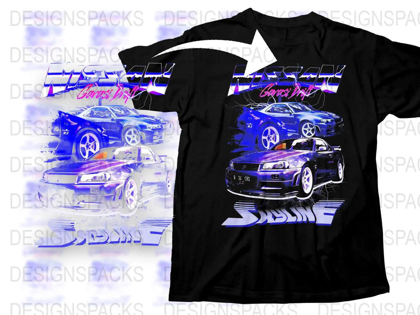 Nissan Garasi Drift Distressed Car Art Graphic Png Digital Download