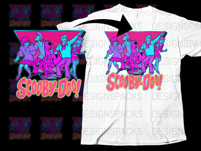 Retro Scooby-Doo Gang Graphic Neon Print Png Digital Download