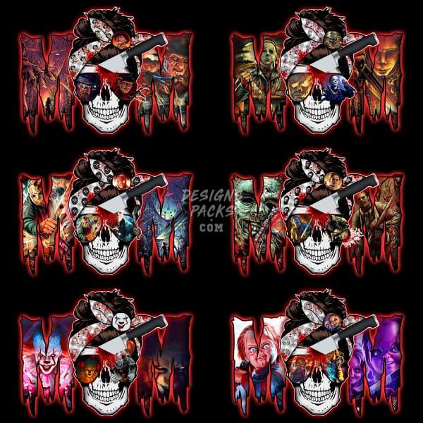 6 Halloween Horror Mom Designs Bundle PNG