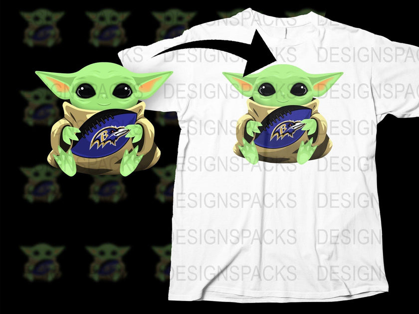 Adorable Green Baby Alien Holding NFL Ravens Logo Png Digital Download