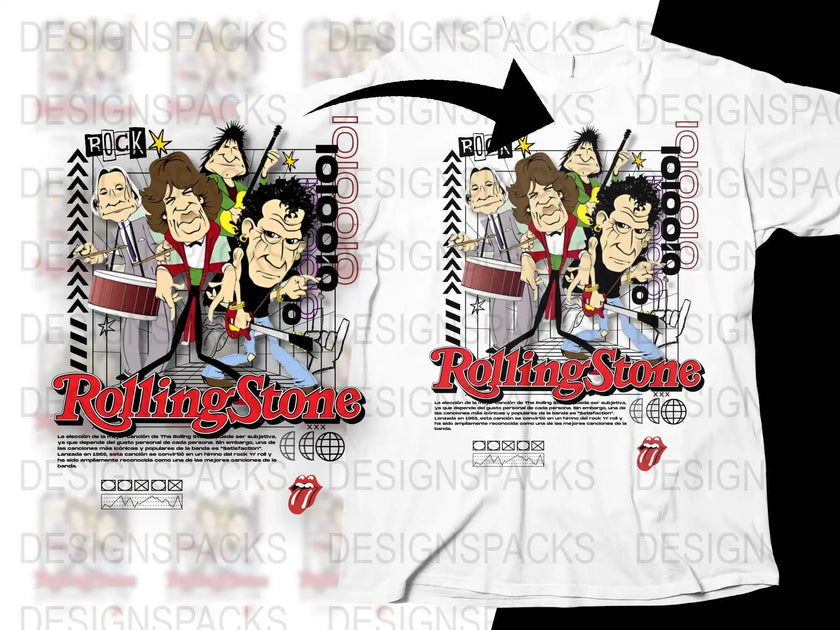Classic Rolling Stone Cartoon Rock Band Funny Caricature Png Design Di