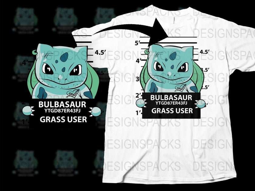 Funny Bulbasaur Mugshot Design for Casual Png Digital Download