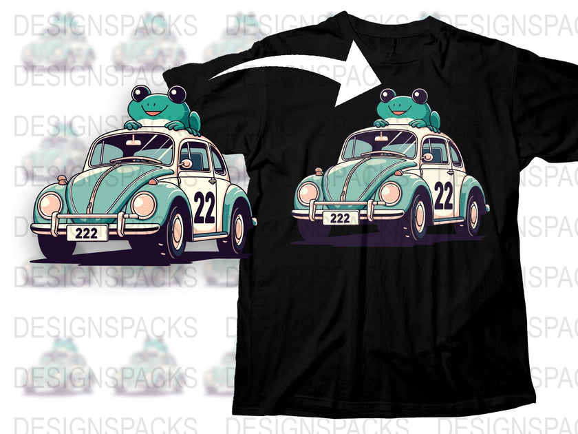 Vintage VW Beetle Frog Race Car Graphic Png Digital Download