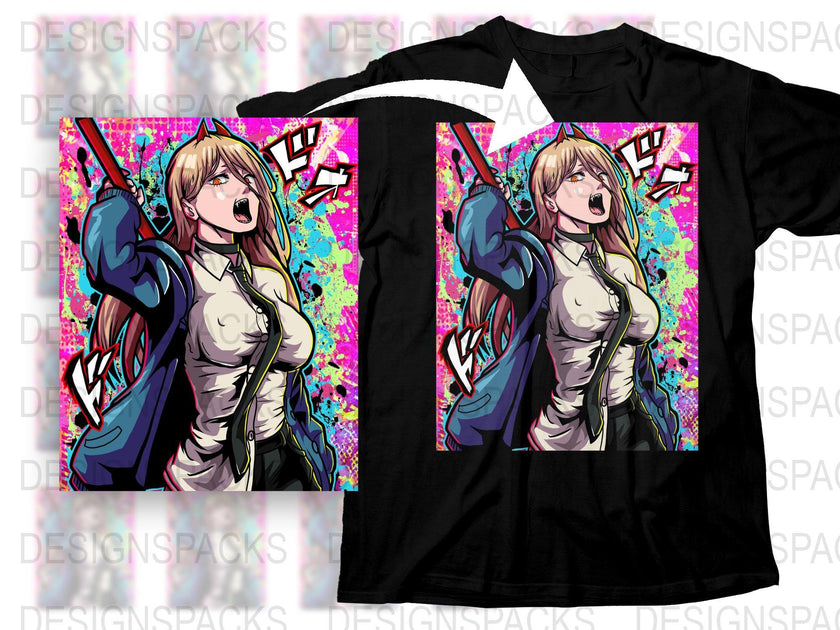 Bold Anime Character with Colorful Background Png Digital Download