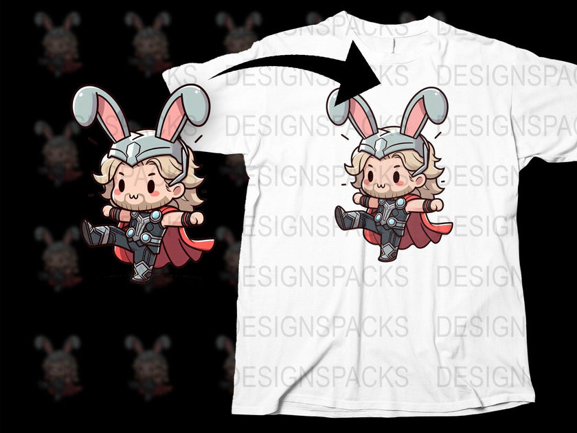 Chibi Thor Easter Bunny Design Fun Graphic Png Digital Download