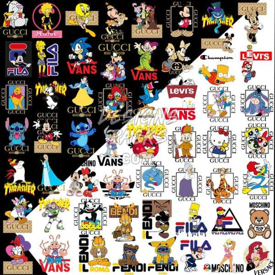 69 Mixed Cartoons Brands Designs Bundle PNG AI