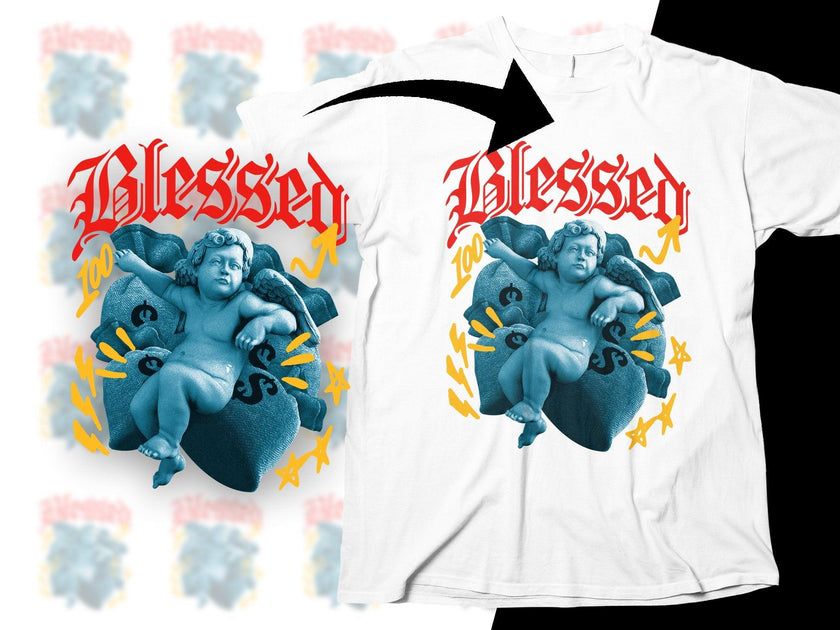 Bold Blessed Angel with Blue Highlights PNG Digital Download