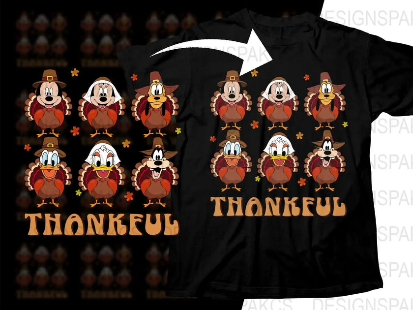 Thankful Characters Thanksgiving Theme Graphic Png Digital Download