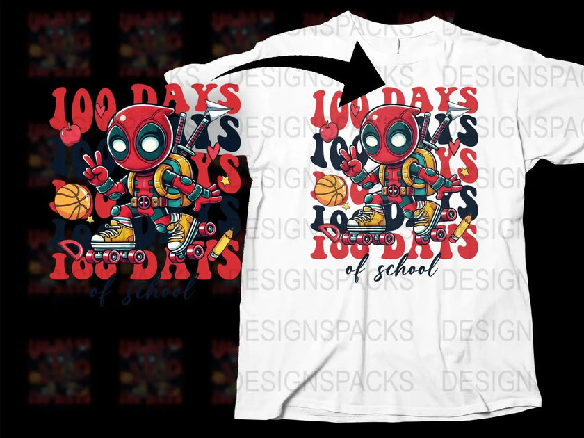 Celebrate 100 Days of School with Deadpool Png Digital Download