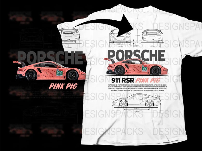 Porsche 911 RSR Pink Pig Iconic Livery Dimensions Png Digital Download