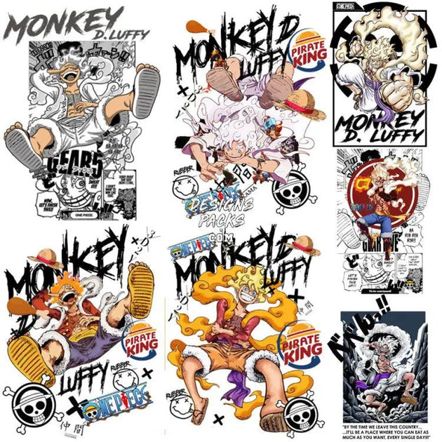 7 Pirate King Luffy Anime Designs Bundle PNG + PSD