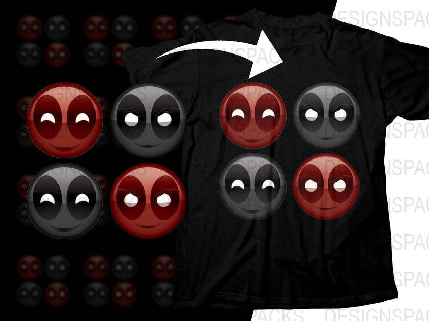 Smiling and Angry Deadpool Emoji Faces Png Digital Download