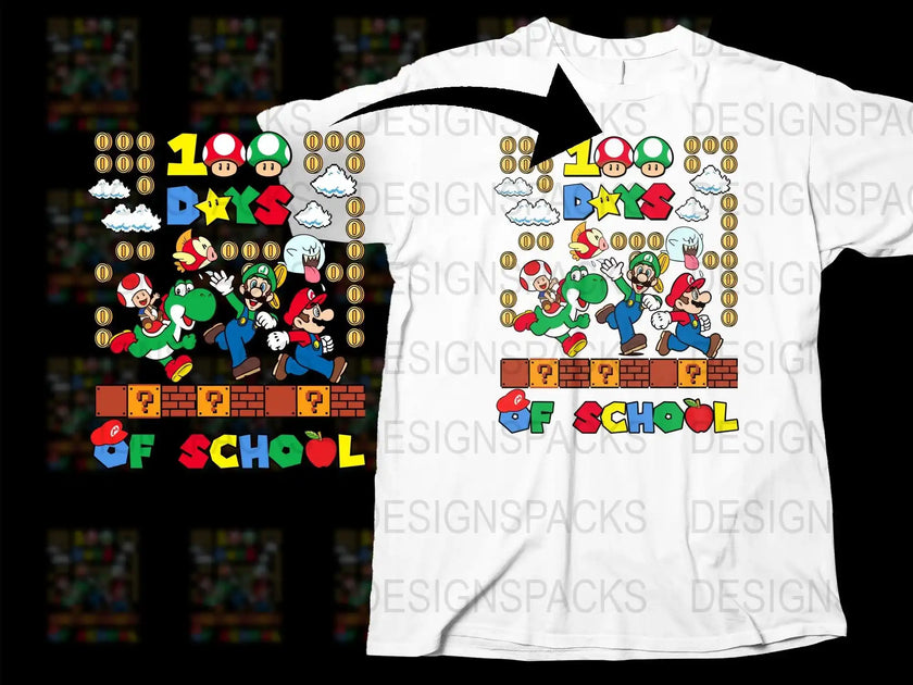 Colorful Super Mario 100 Days Of School Png Digital Download