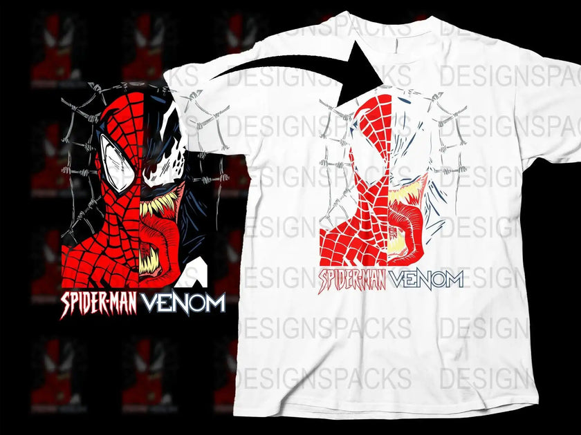 Spiderman Venom Half Face Artistic Design Png Digital Download