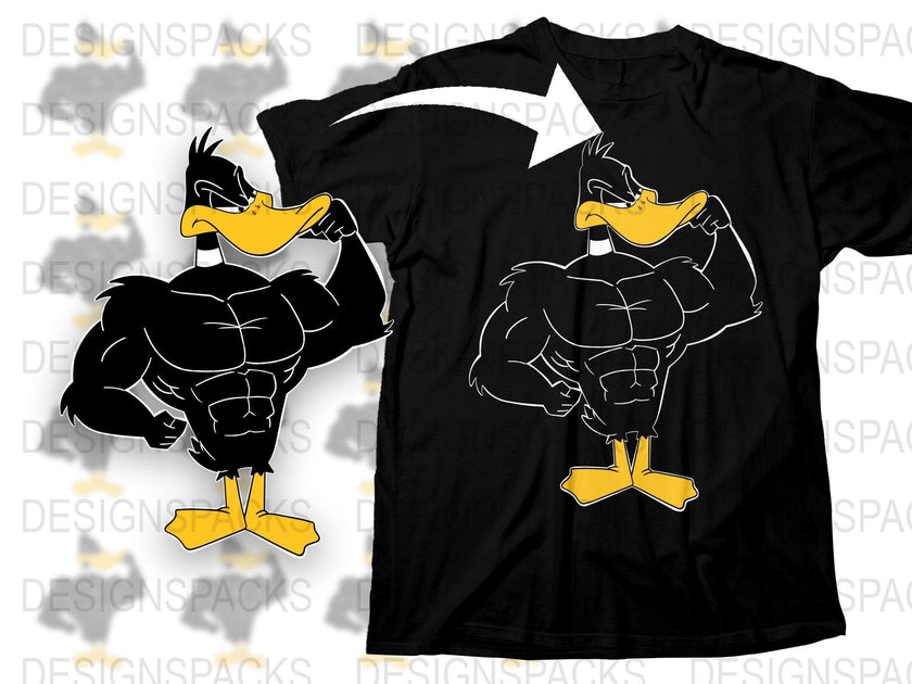 Stylish Muscle-Flexing Cartoon Duck Graphic Png Digital Download