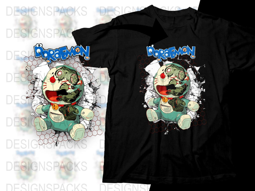 Unique Broken Doraemon Design Graphic Png Digital Download